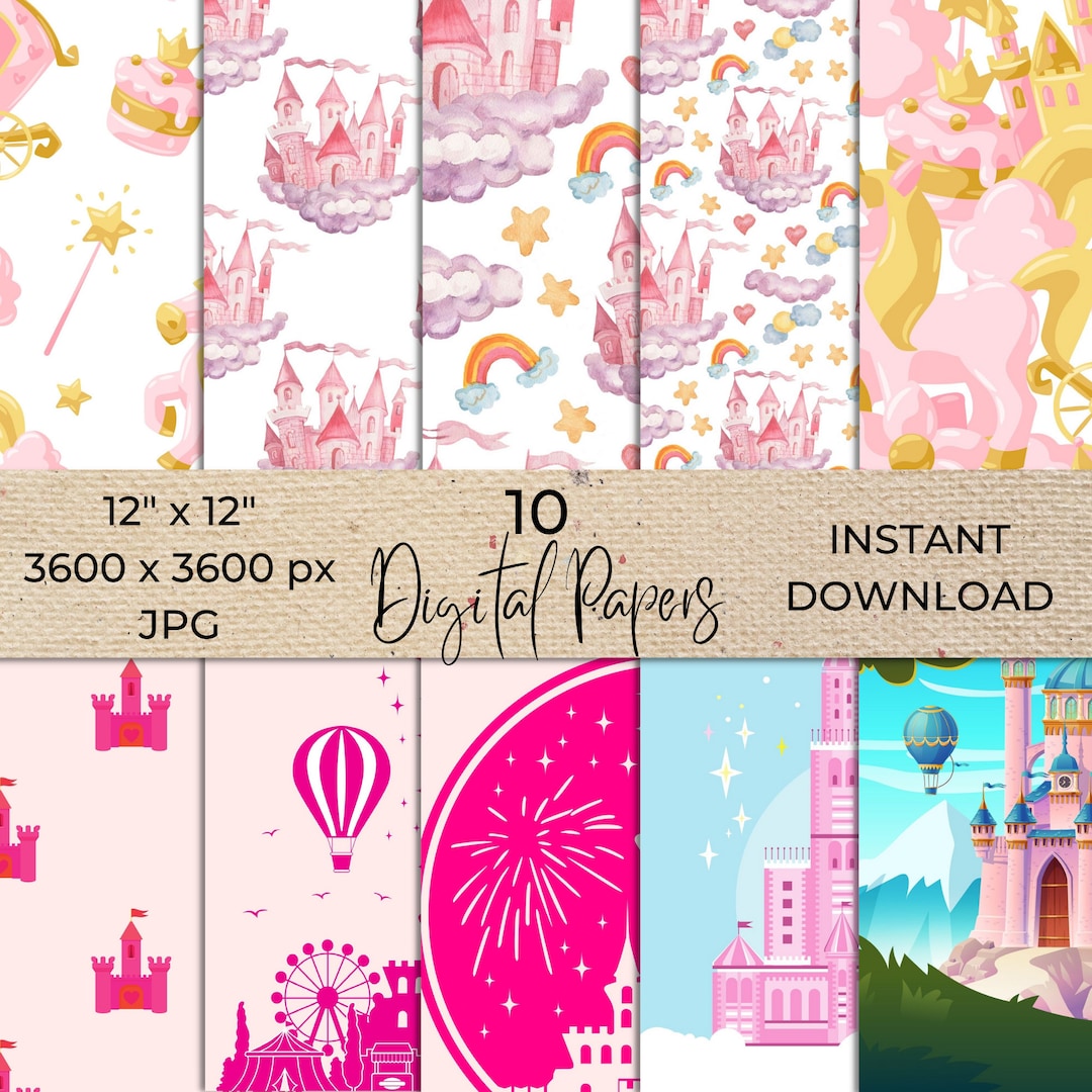 Princess Digital Paper, Cute Princess Castle Digital Paper Pack ...