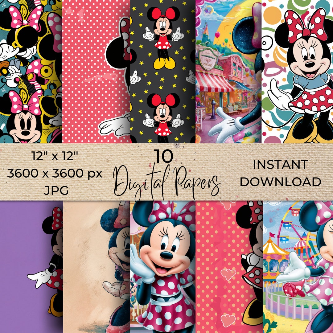 Minnie Mouse Digital Paper, Scrapbook Papers, Commercial Use, Minnie ...