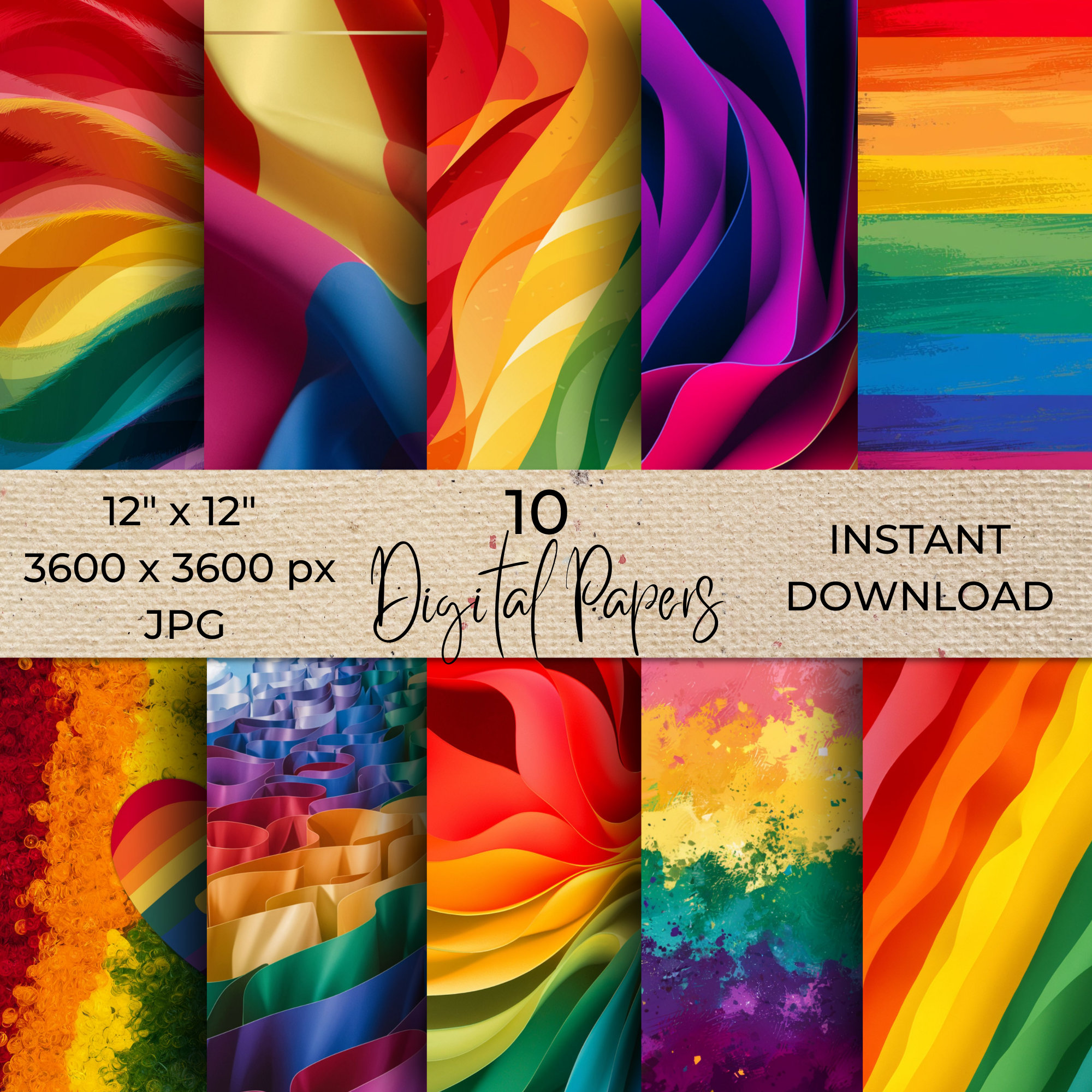 Pride Background Digital Papers, Rainbow Mockup, Scrapbook Paper, Pride ...