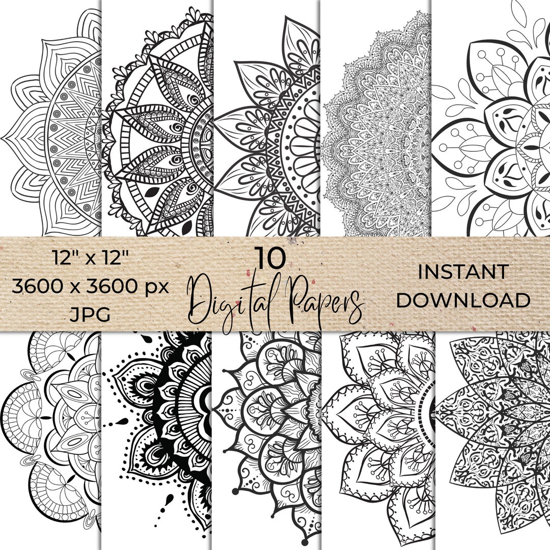 Digital Scrapbook Paper, Black Mandala Patterns Printable, Holistic ...