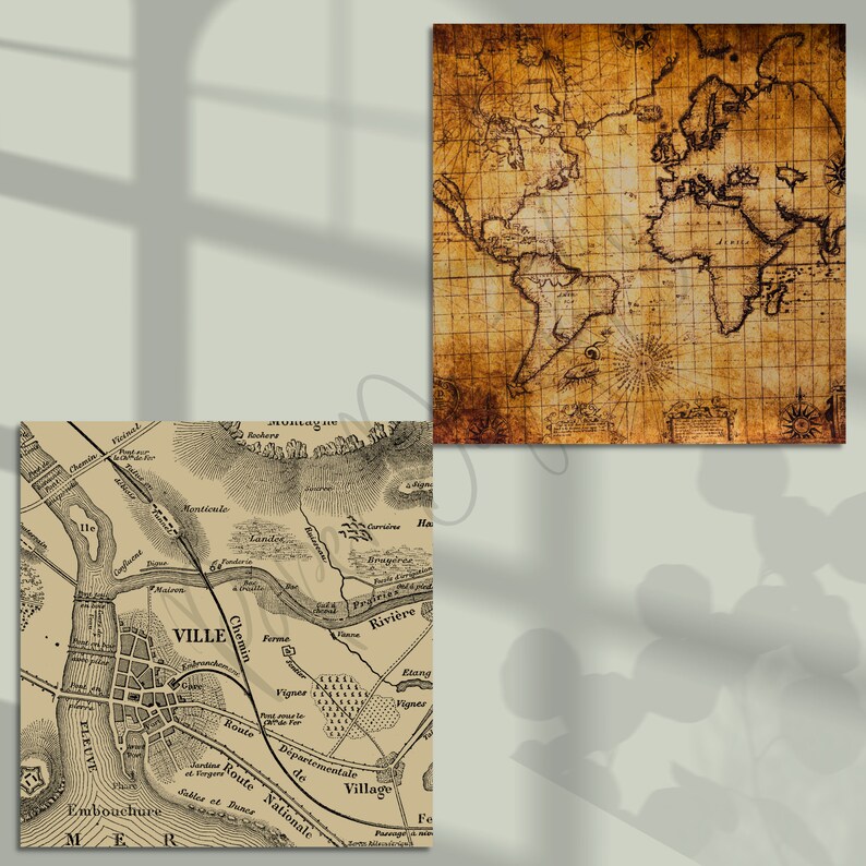 Old Vintage Map Digital Paper, Digital Paper Pack 10 Designs 12in X ...
