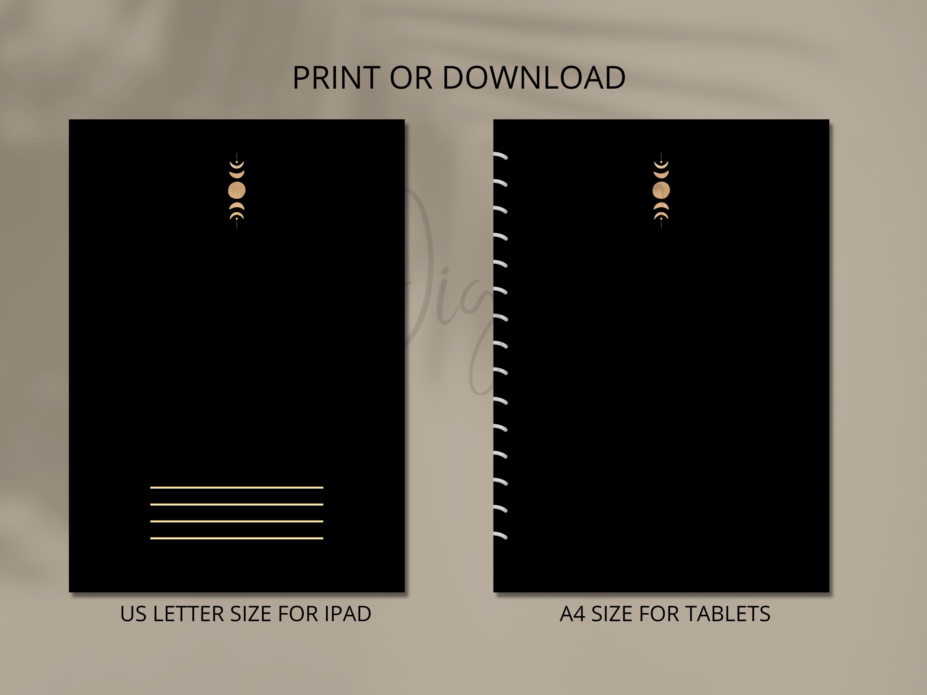 Black Gold Moon Digital Notebook Covers, Black Gold Moon Tablet and ...
