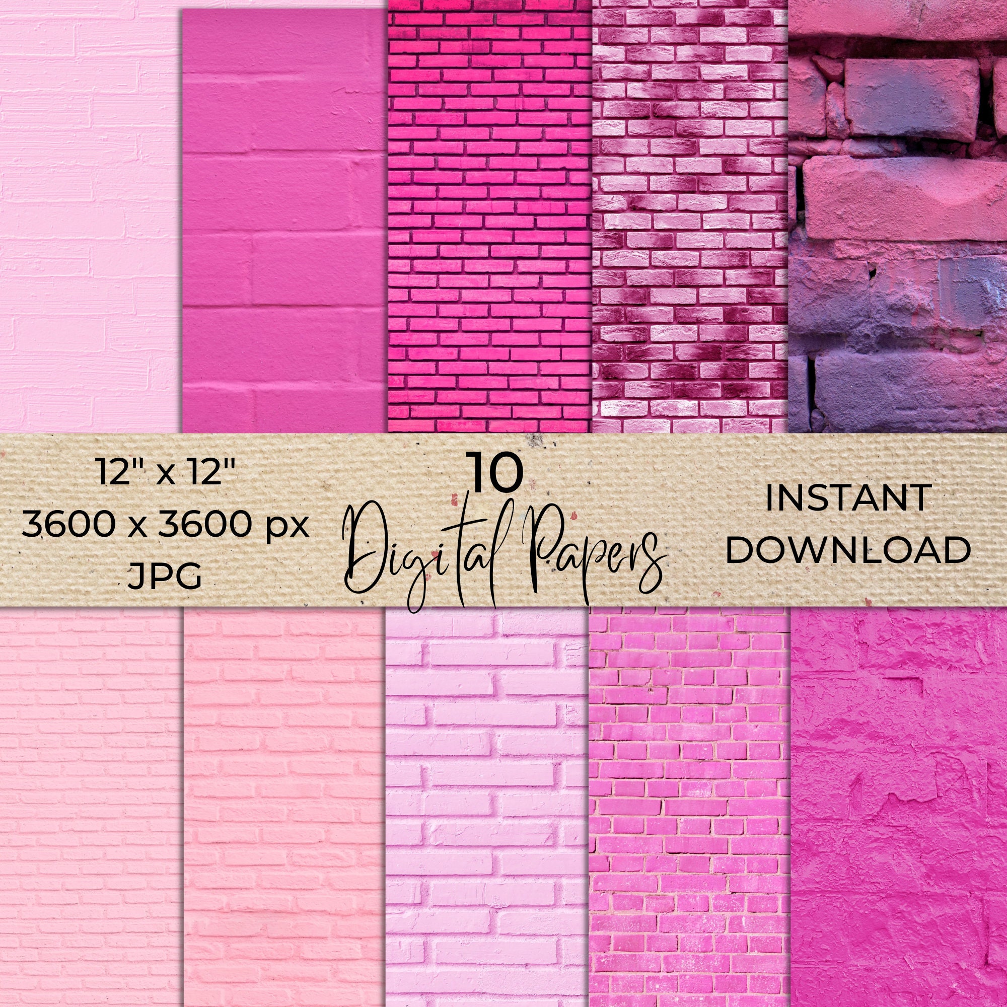 Pink Brick Background, Backdrop, Scrapbook, Wallpaper, Digital Paper ...