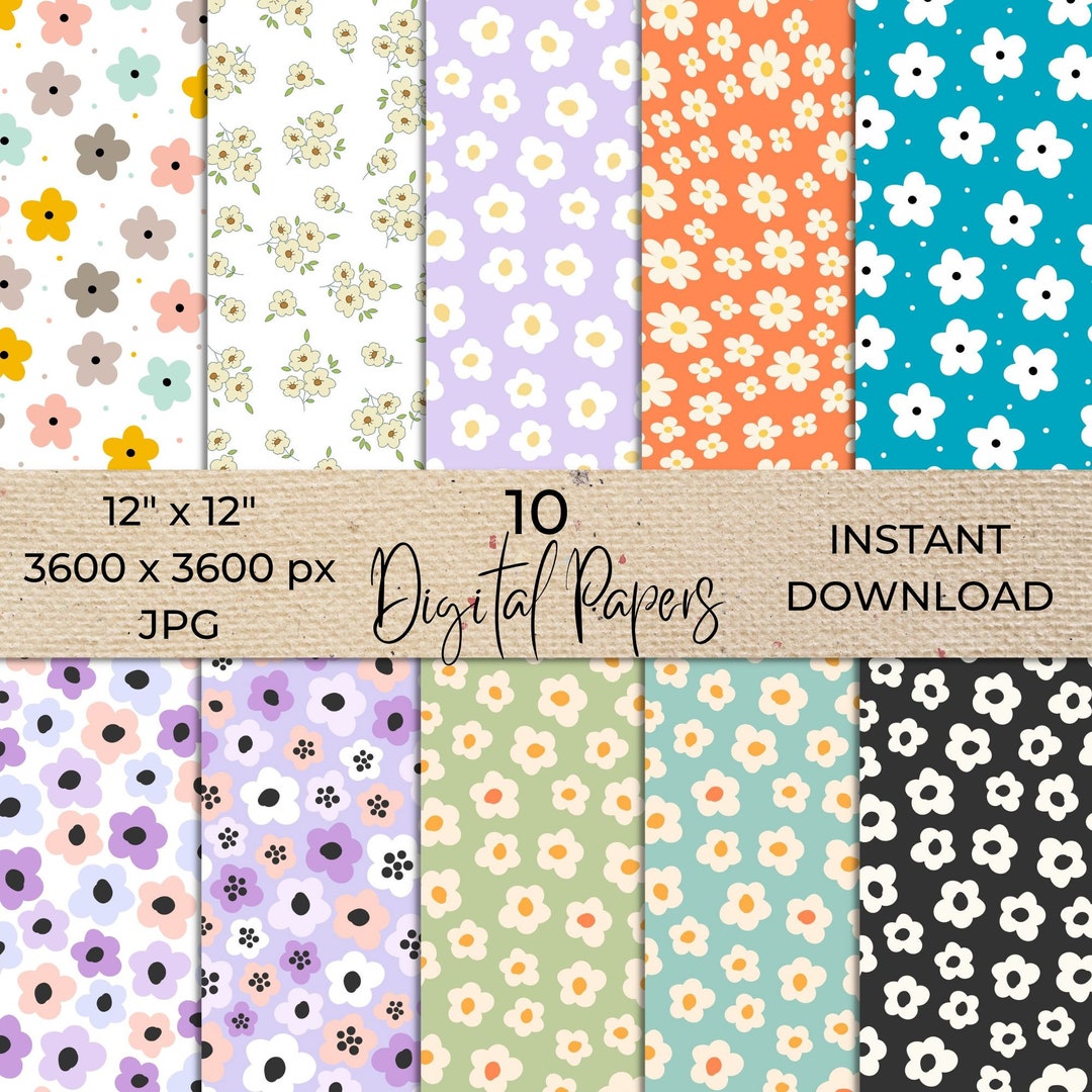 90s Floral Digital Paper, Y2k Aesthetic Seamless Pattern, Pastel Retro ...
