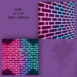 Neon Brick Wall Texture Digital Scrapbook Paper, Digital Backdrops ...
