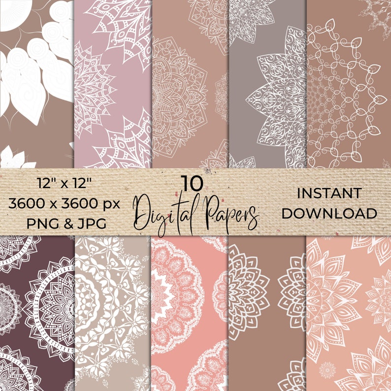 Mandala Digital Paper, Boho Mandala Patterns Printable, Pastel ...