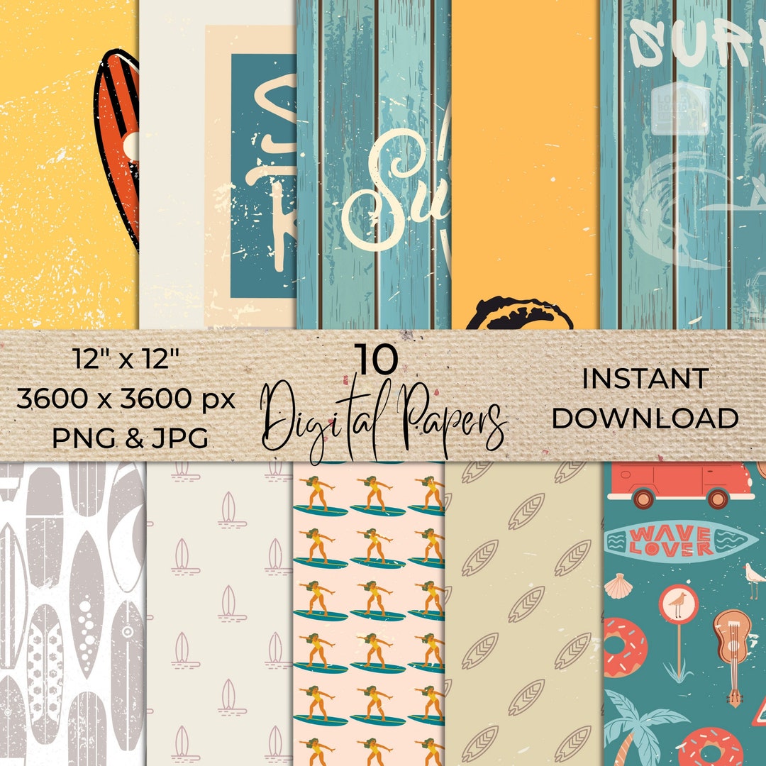 Retro Surf Digital Papers, Wallpaper, Instant Download Mockup , Digital ...