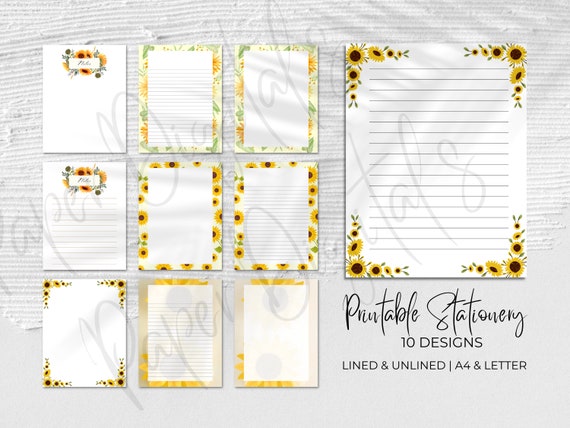 Printable Sunflower Stationery Digital Download Printable - Etsy