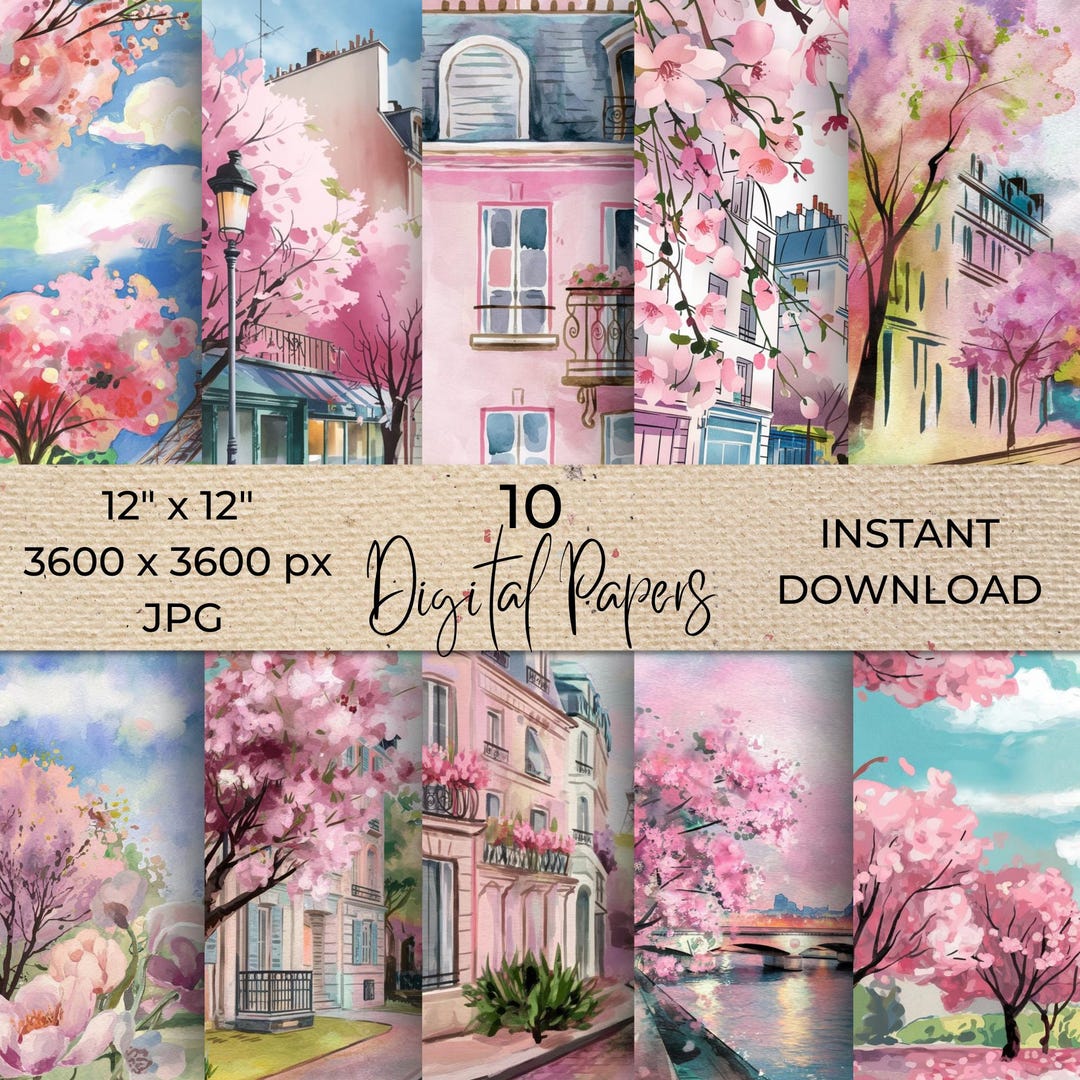 Paris Seamless Digital Paper, Watercolor French Patterns With Eiffel ...