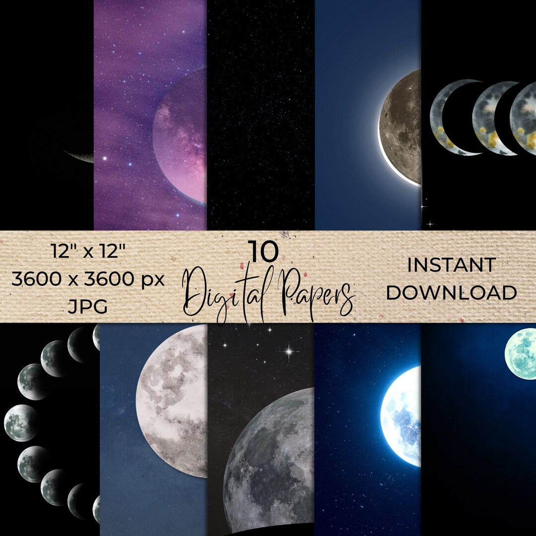 Moon Digital Paper, Galaxy Moon Background, Wallpaper, Moon Pattern - Etsy