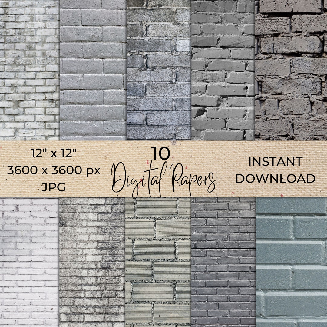 Gray Bricks Digital Papers, Grey Bricks Background Texture Paper, Brick ...