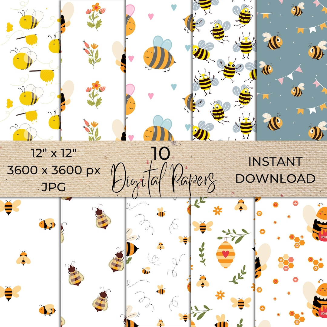 Sweet Bee Digital Paper, Honey Bee Yellow Digital Papers Set, Bees ...