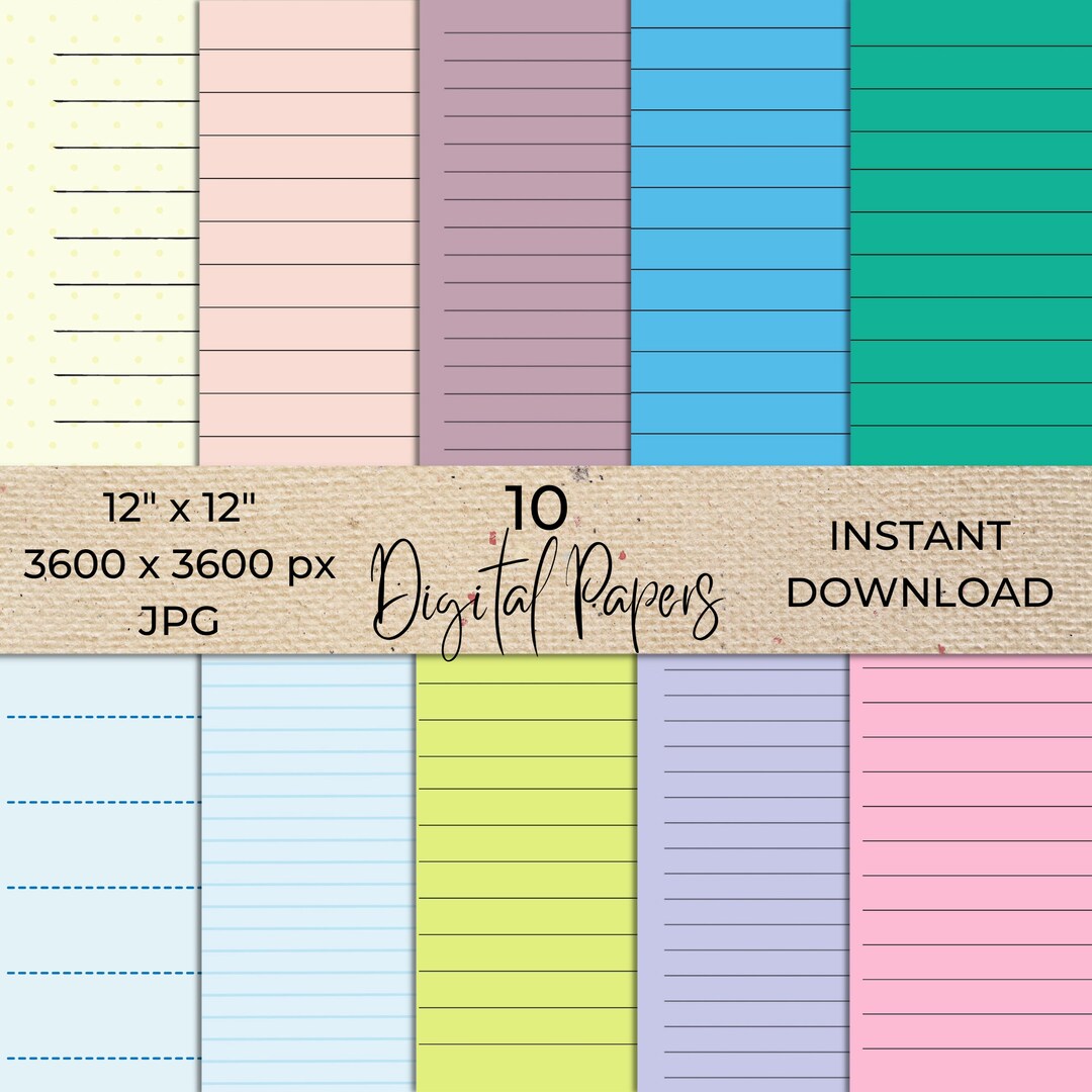 Notebook Paper Lined Wide Ruled Digital Download, Color School Lined ...