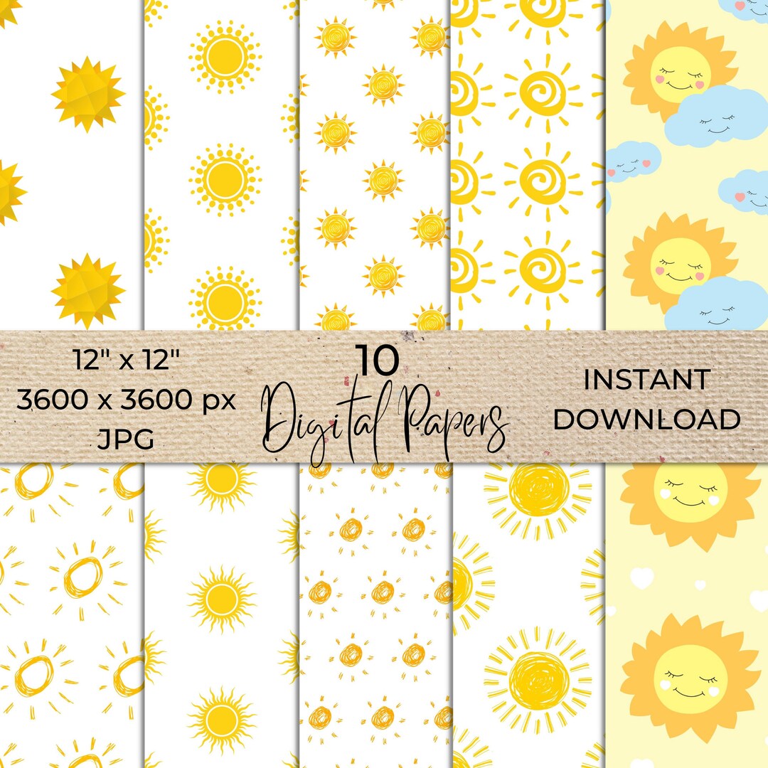 Sun Digital Paper Pack - 10 Jpegs - Instant Download - 12x12 Inches Sun ...