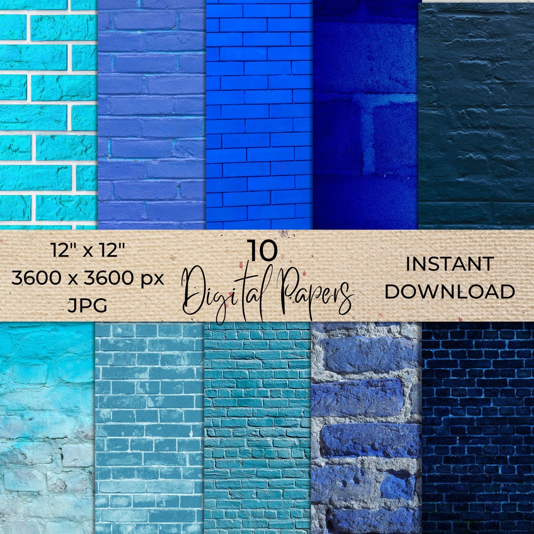 Blue Brick Texture Digital Scrapbook Paper Pack Digital Backdrops Brick ...