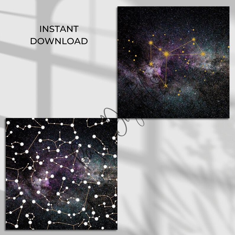 Constellation Digital Paper, Galaxy Backdrop, Zodiac Background ...