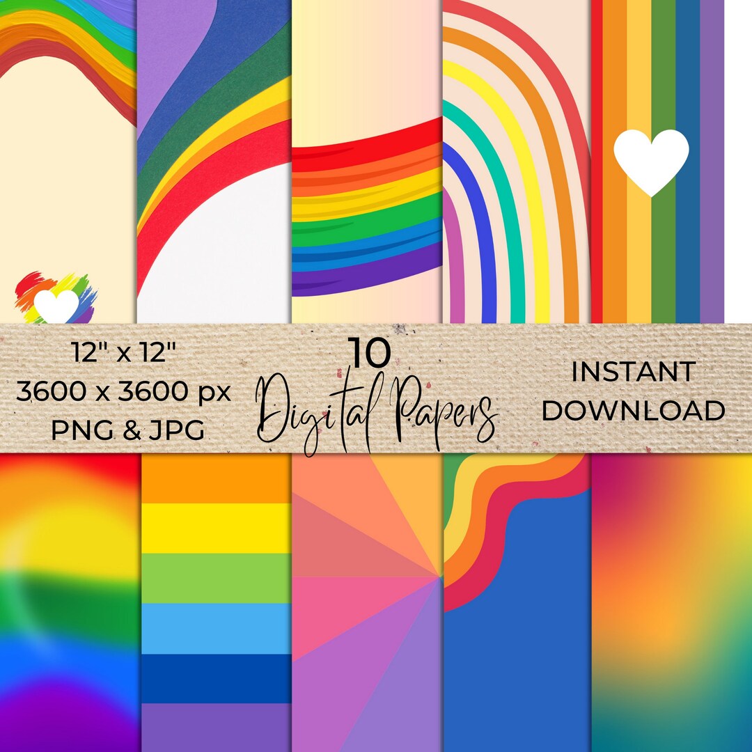 Pride Digital Papers Background, Rainbow Mockup, Scrapbook Paper, Pride ...