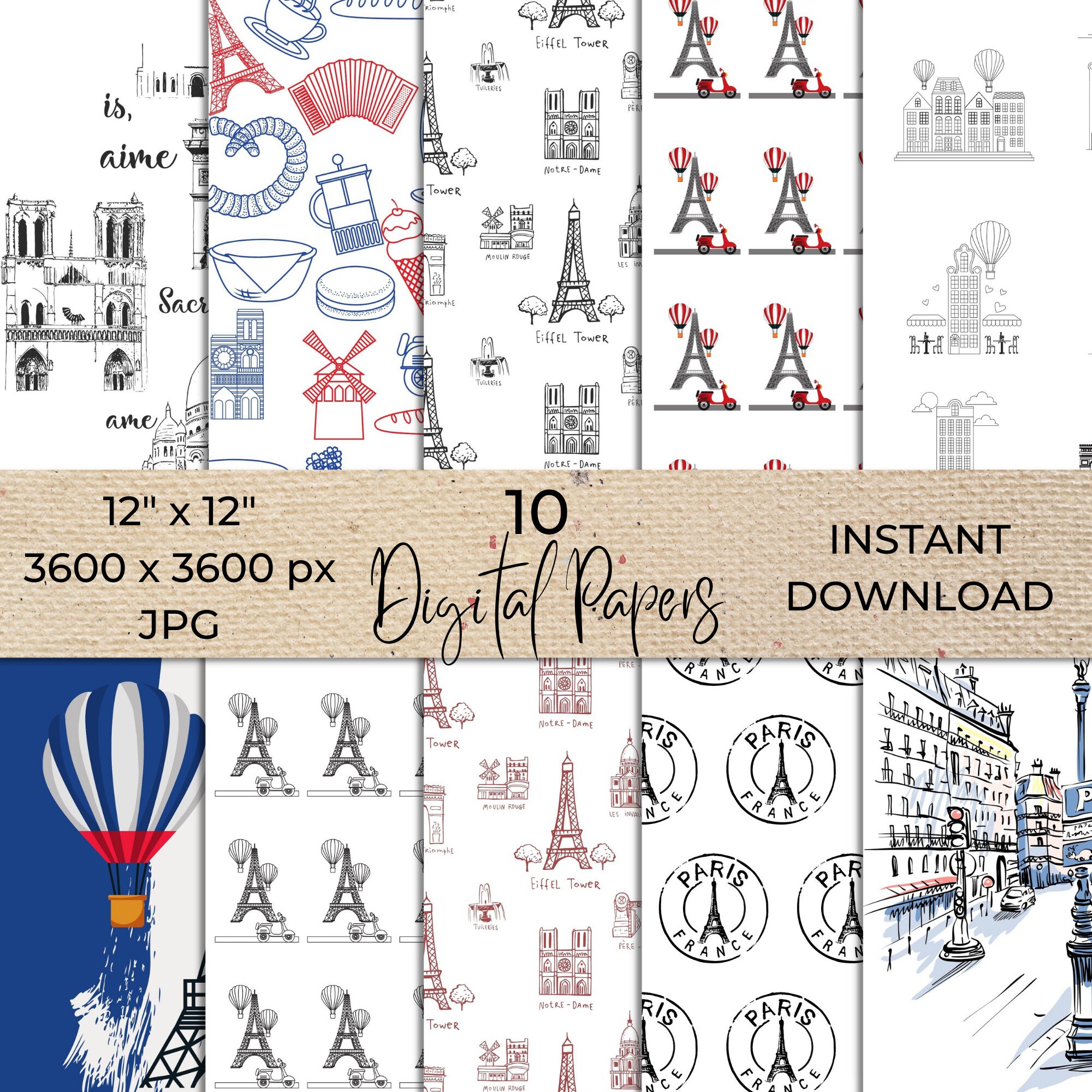 Paris Digital Paper Pack, Printable Scrapbook Paper Set Of - Etsy