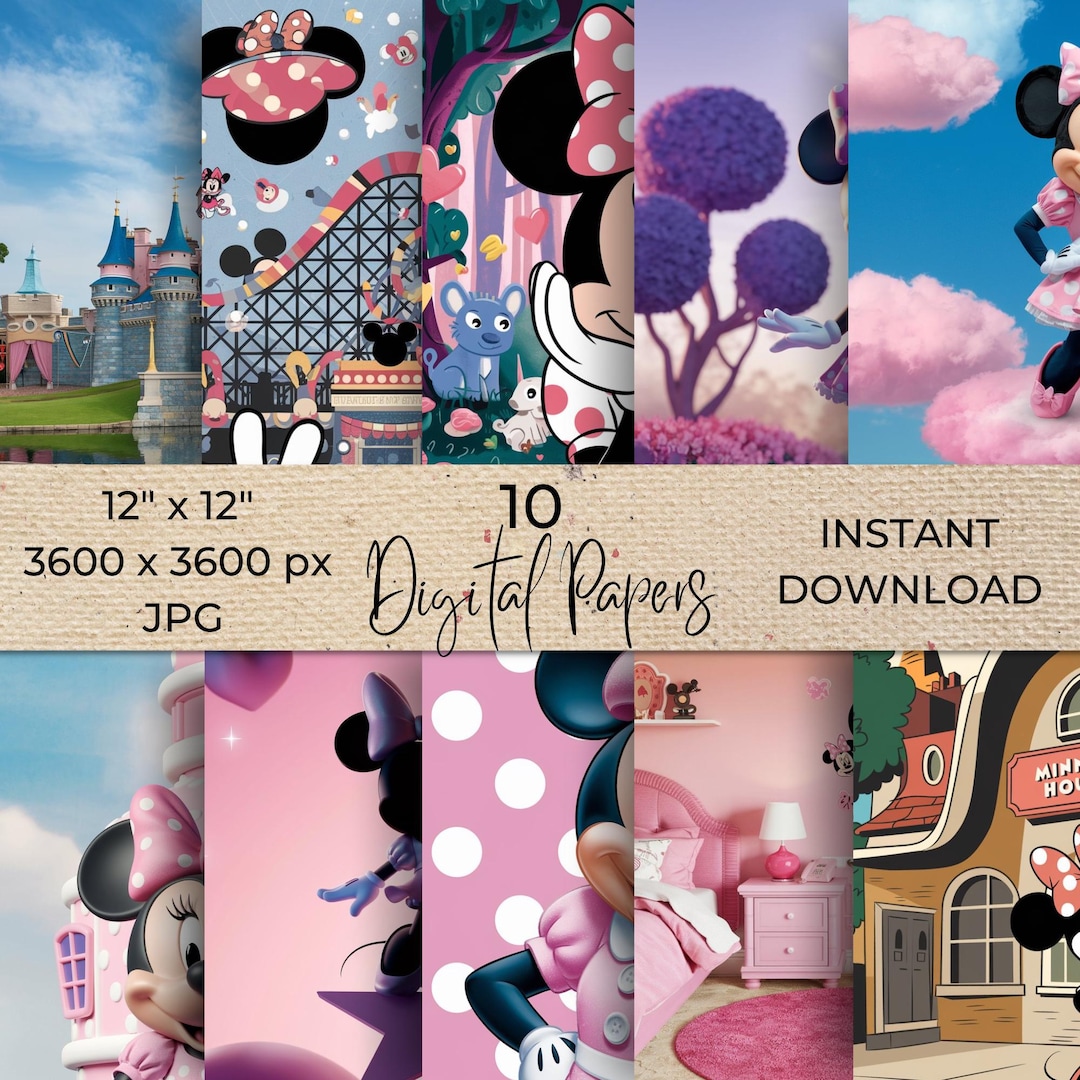 Minnie Mouse Digital Paper, Scrapbook Papers, Commercial Use, Minnie ...