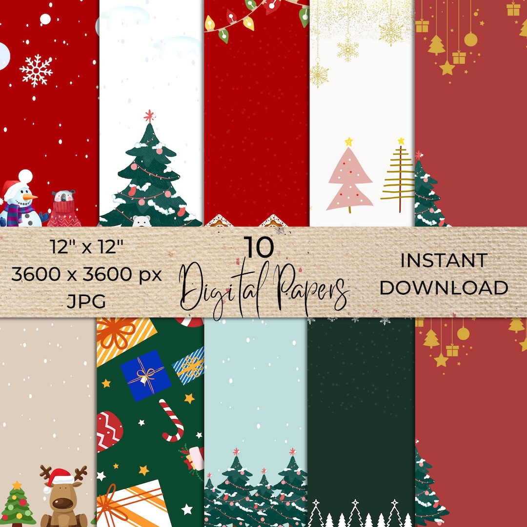 Christmas Digital Paper, Christmas Tree Scrapbook Paper, Holiday Santa ...