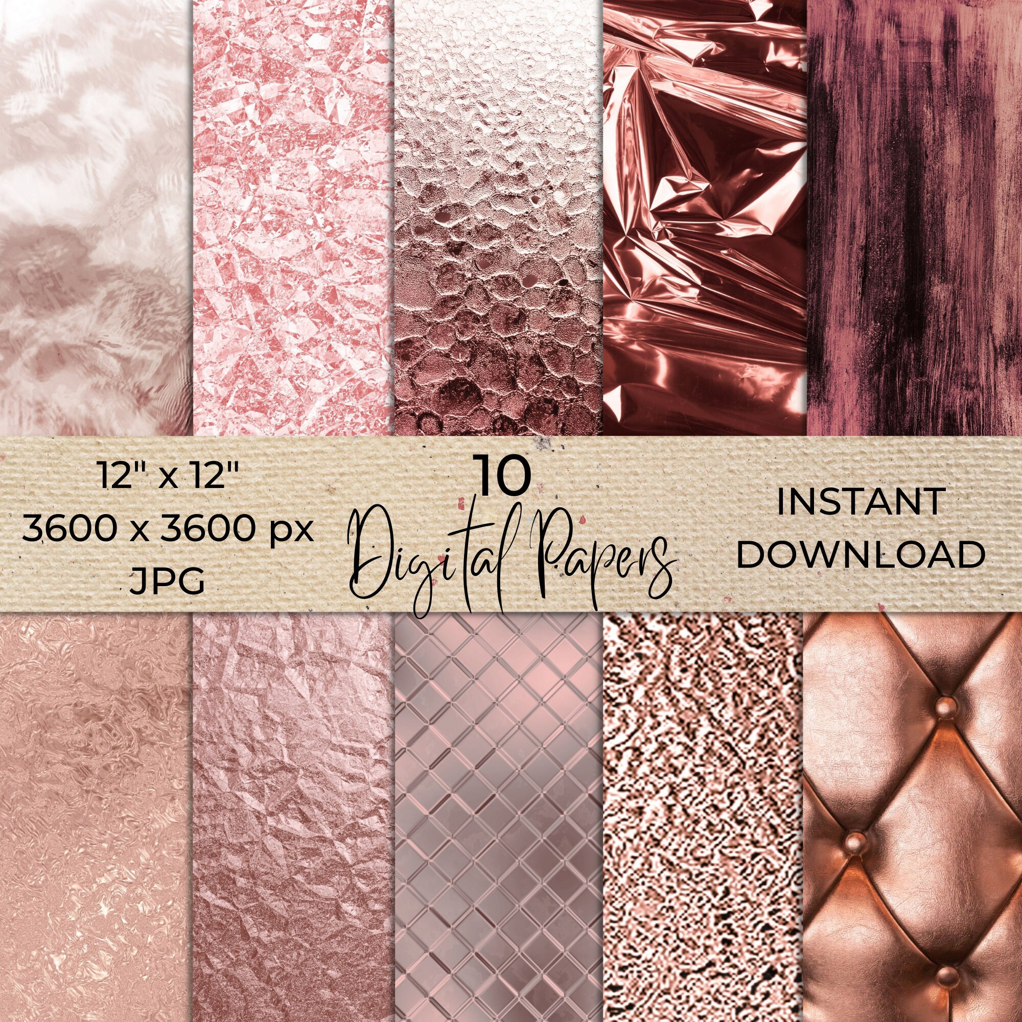 Luxury Rose Gold Texture Digital Paper, Rose Gold Scrapbook Paper, Bush ...