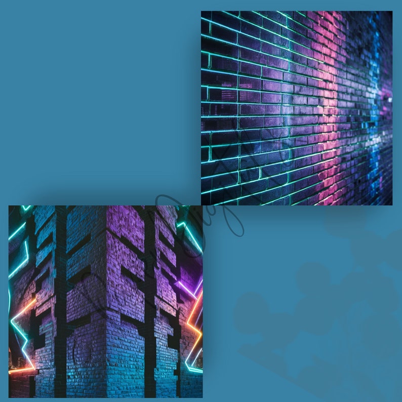 Neon Brick Wall Texture Digital Scrapbook Paper, Digital Backdrops ...