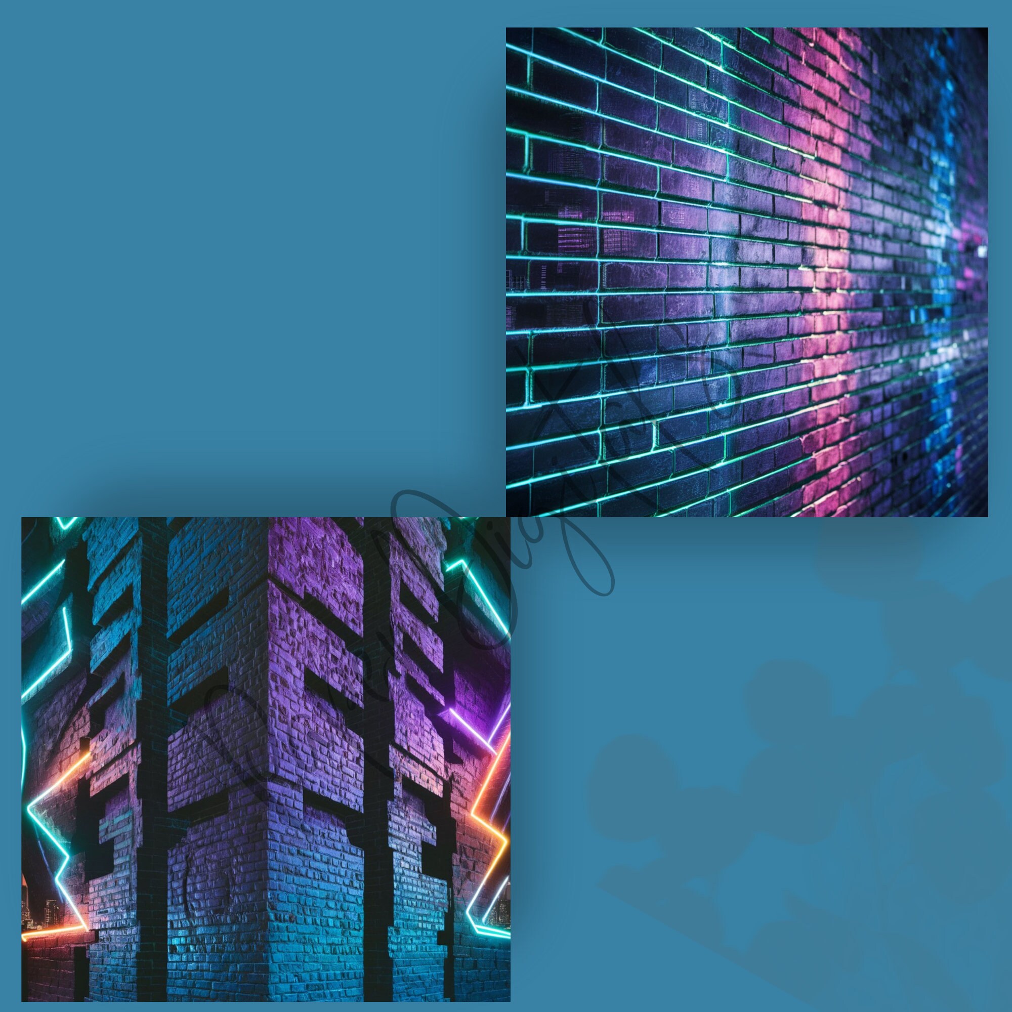 Neon Brick Wall Texture Digital Scrapbook Paper, Digital Backdrops ...