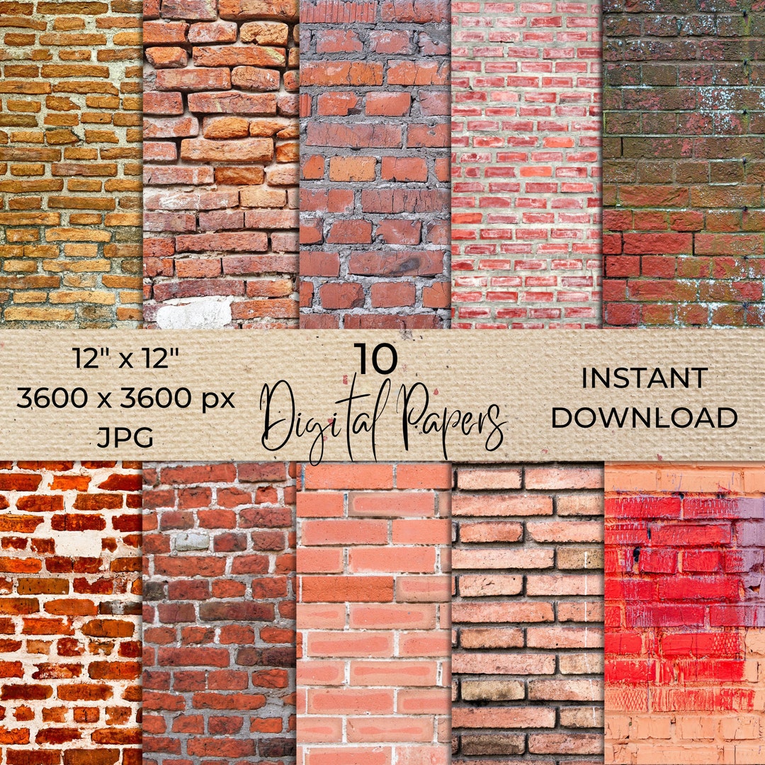 Brick Textures, Brick Digital Paper Pack, Brick Wall Download, Bricks ...