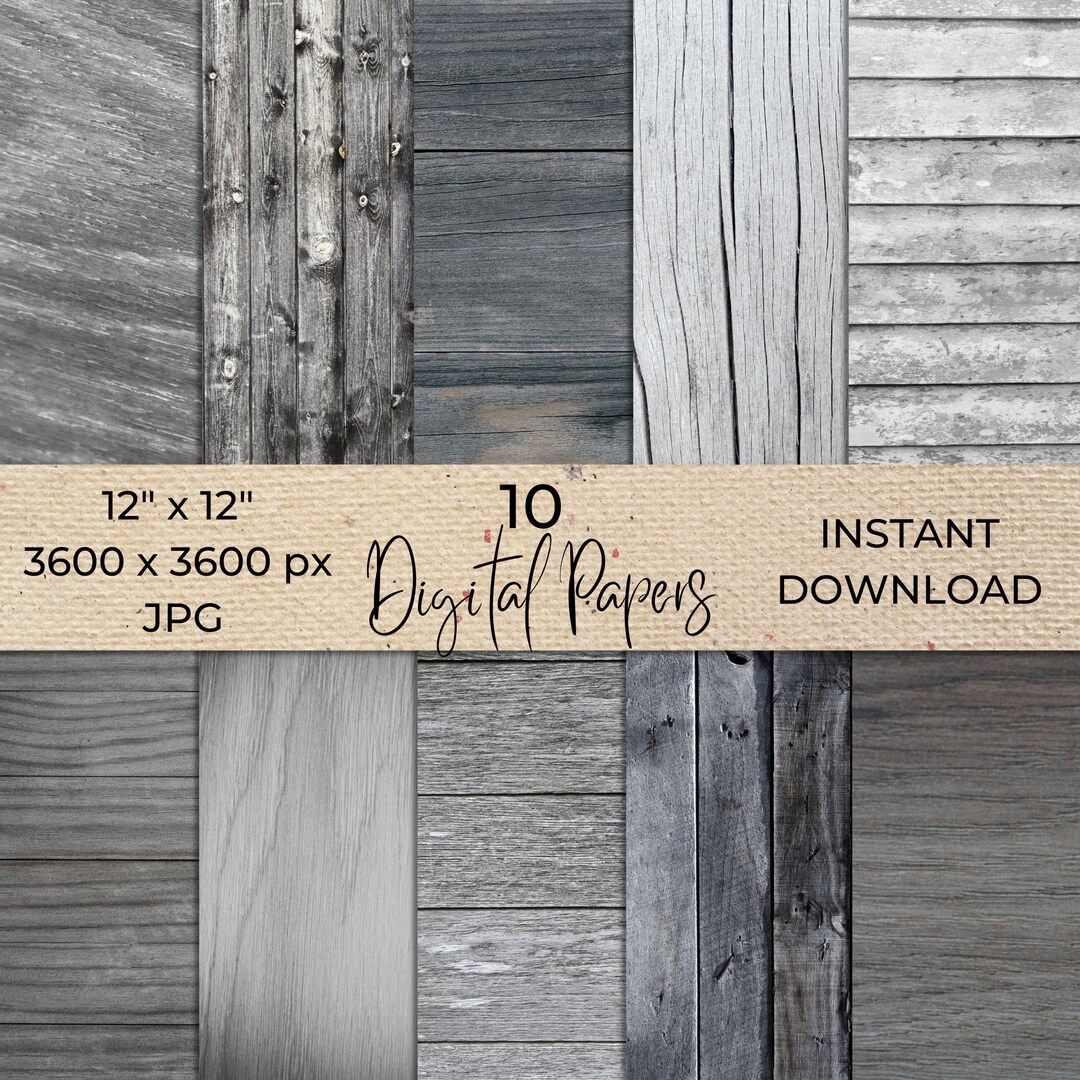 Gray Wood Digital Paper, Grey Wood Textures Digital Paper Pack, Wood ...
