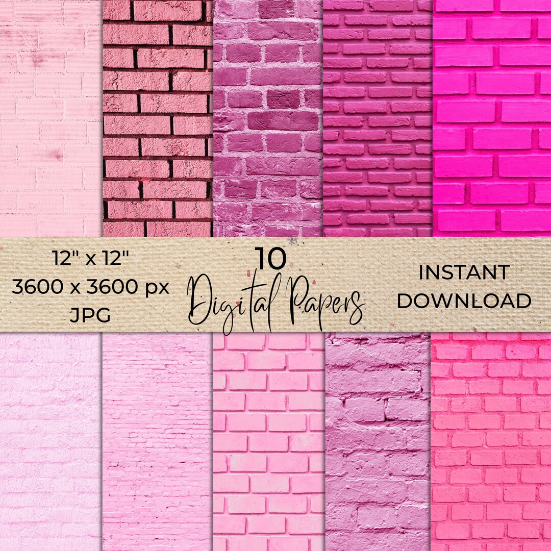 Pink Brick Digital Scrapbook Paper Pack Digital Backdrops Brick Wall ...