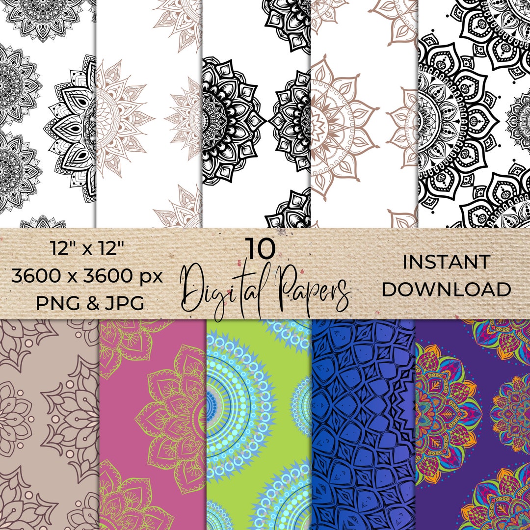 Seamless Mandala Digital Paper, Black Mandala Patterns Printable ...