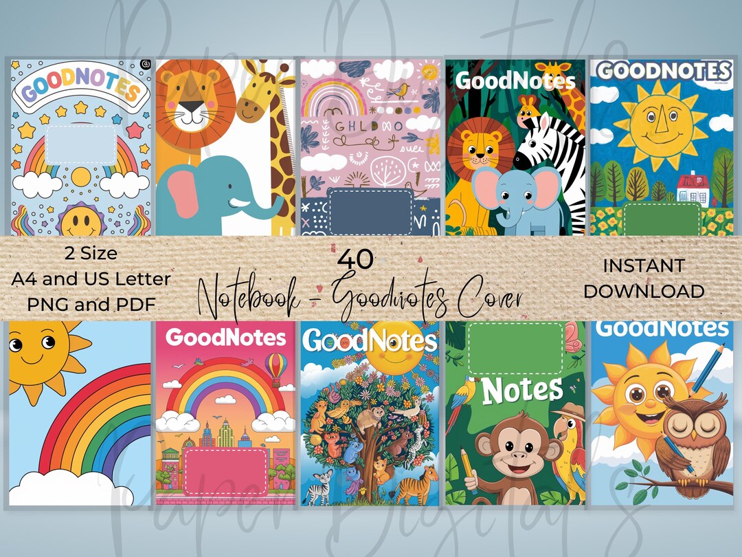 Kids Goodnotes Covers, Digital Notebook Cover, Animal Notebook Cover ...