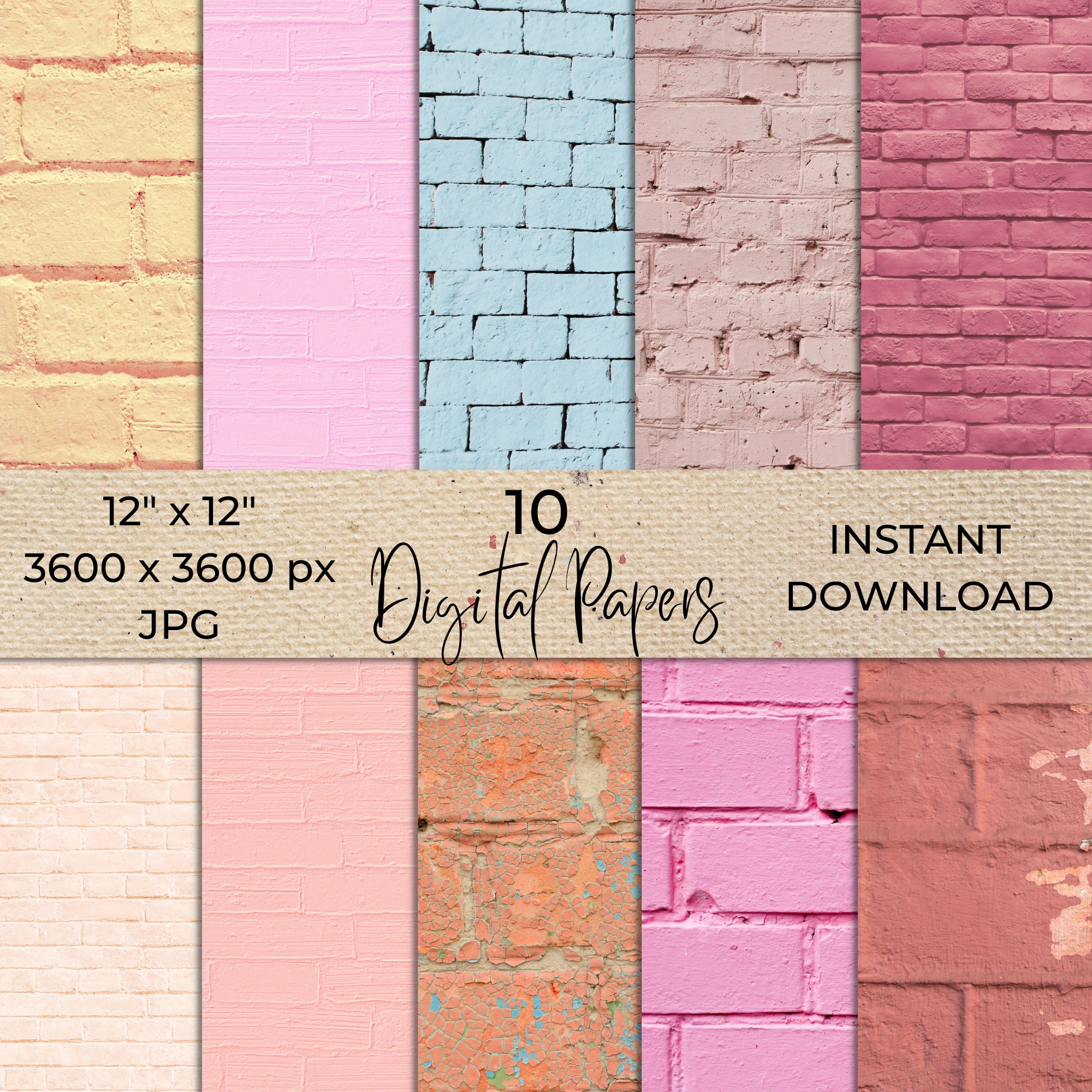 Pastel Brick Background, Backdrop, Scrapbook, Wallpaper, Digital Paper ...