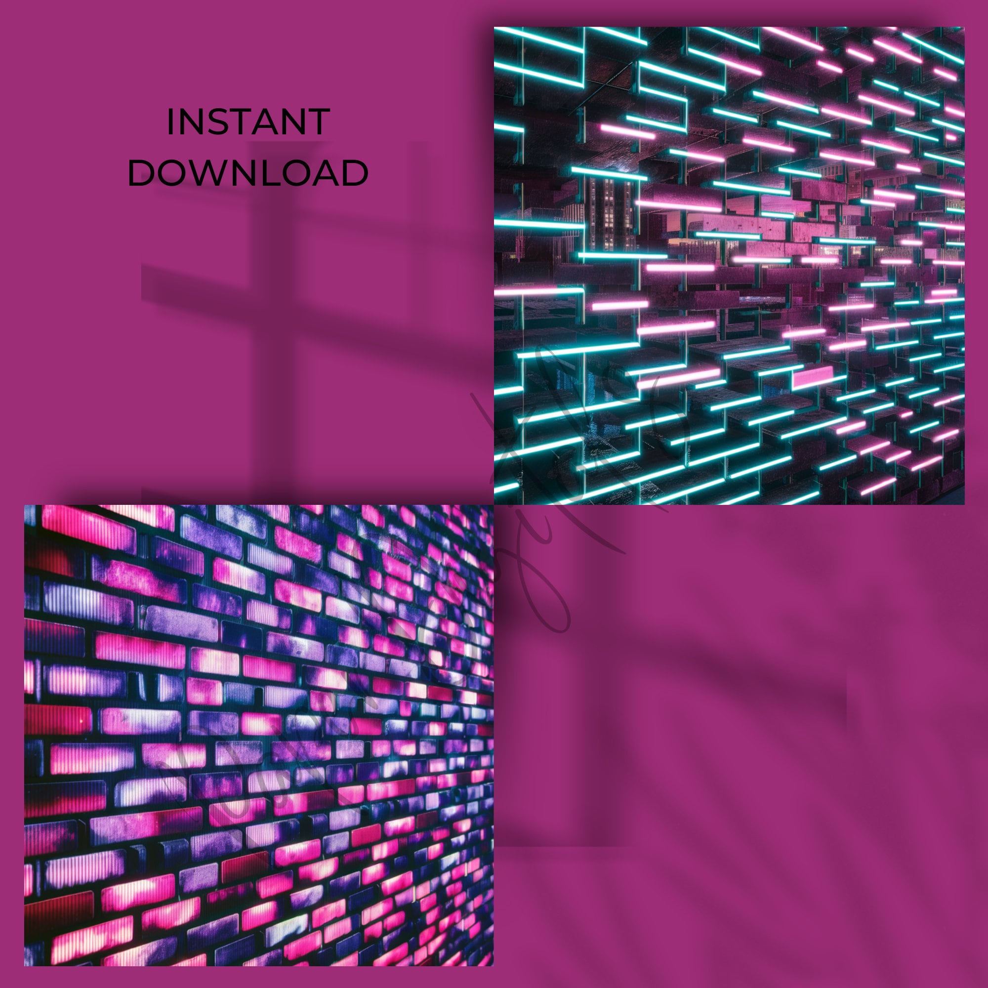 Neon Brick Wall Texture Digital Scrapbook Paper, Digital Backdrops ...