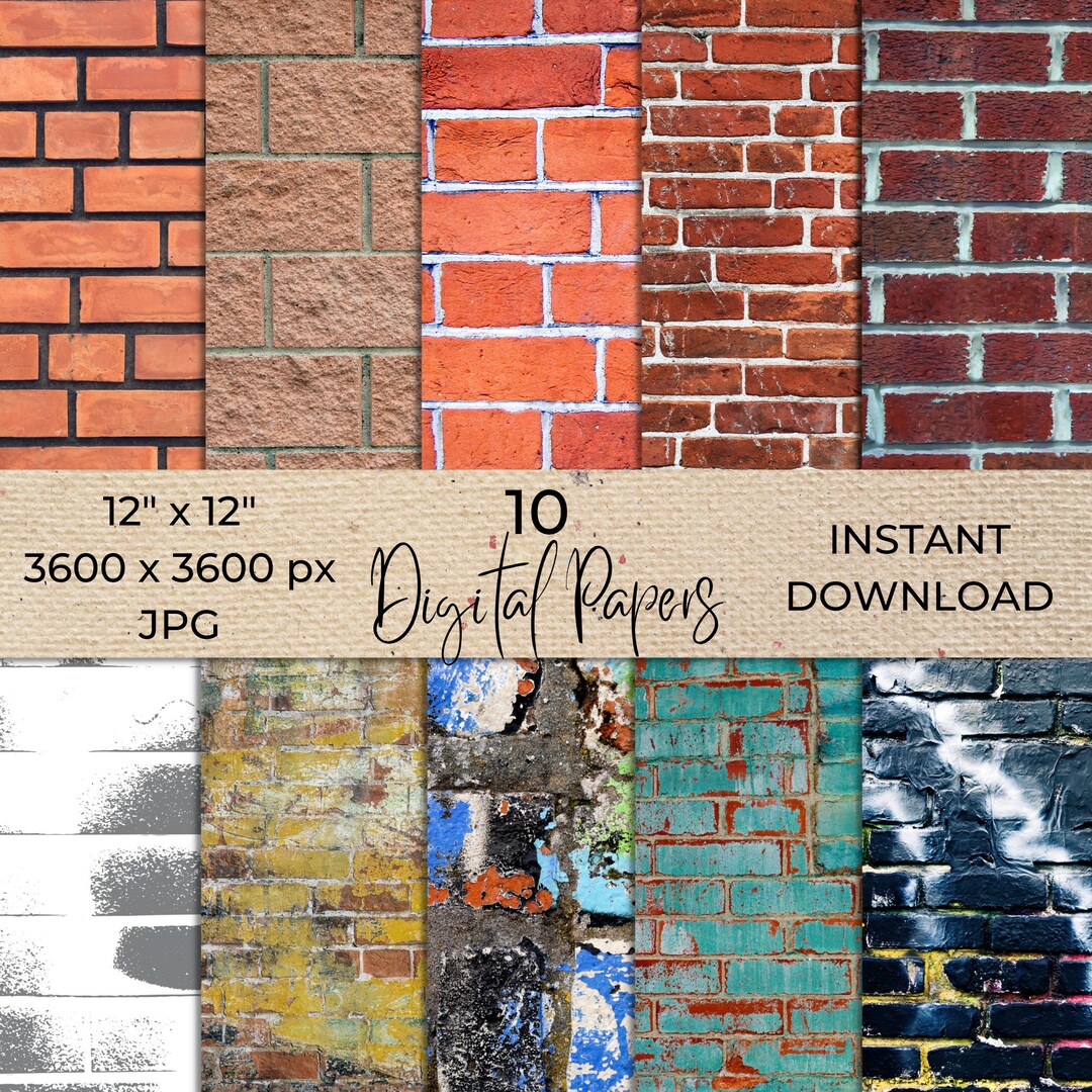 Brick Walls Textures, Brick Digital Paper Pack, Brick Wall Download ...
