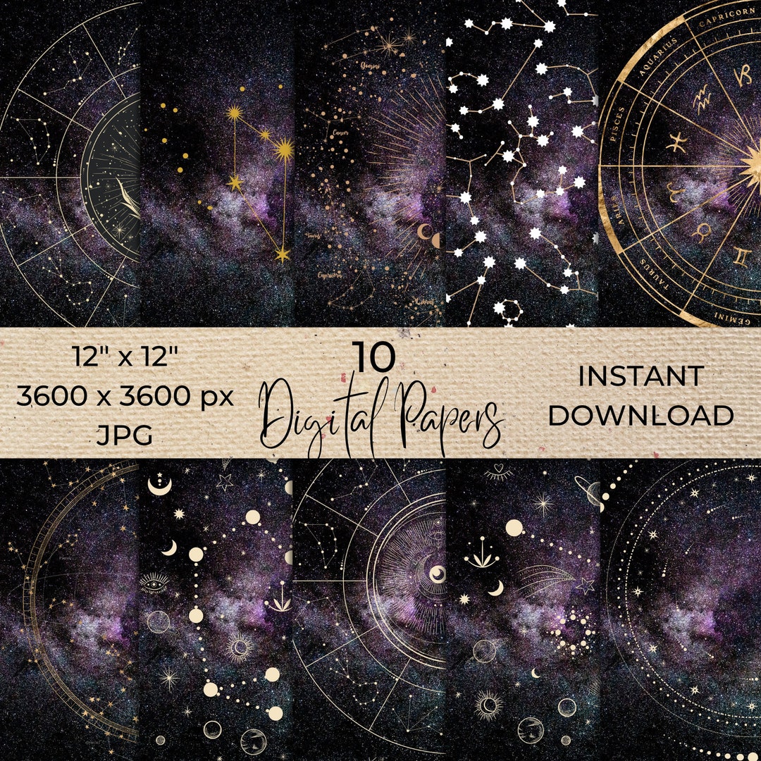 Constellation Digital Paper, Galaxy Backdrop, Zodiac Background ...