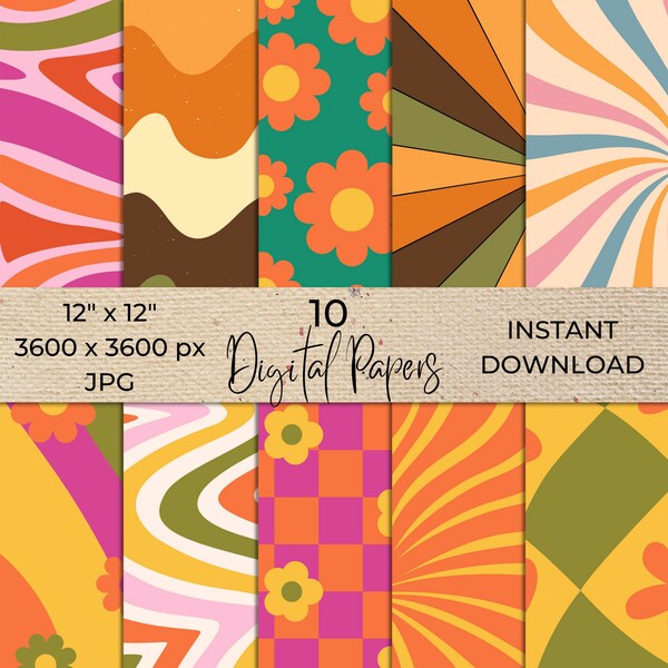 Retro Digital Papers - Etsy