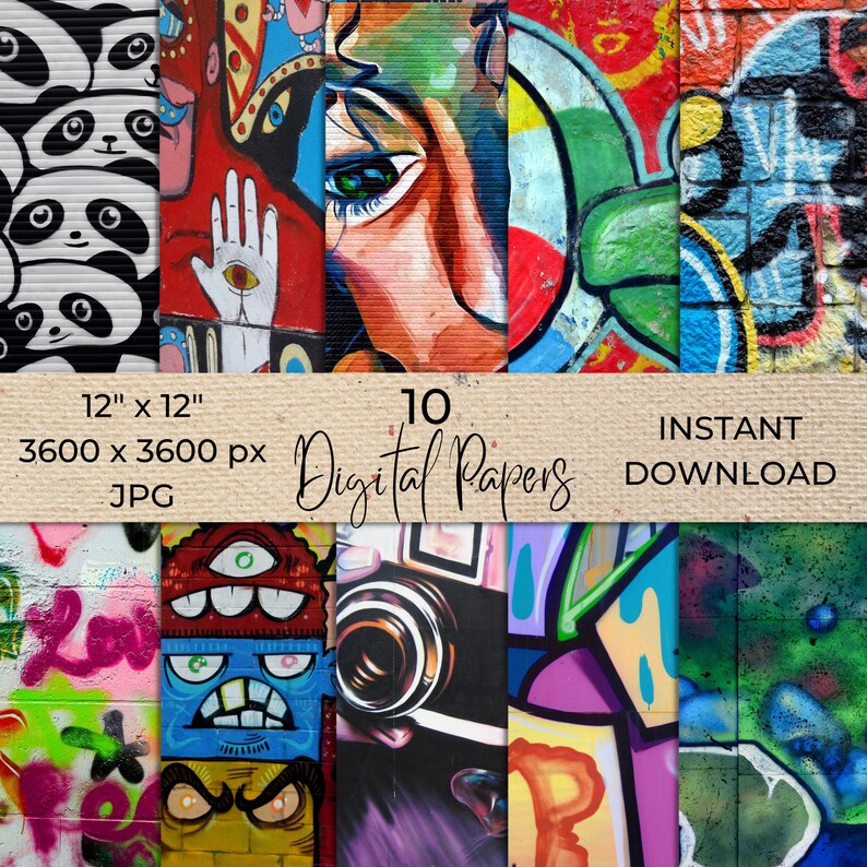 Graffiti Brick Wall Colorful Background Digital Papers, Instant ...