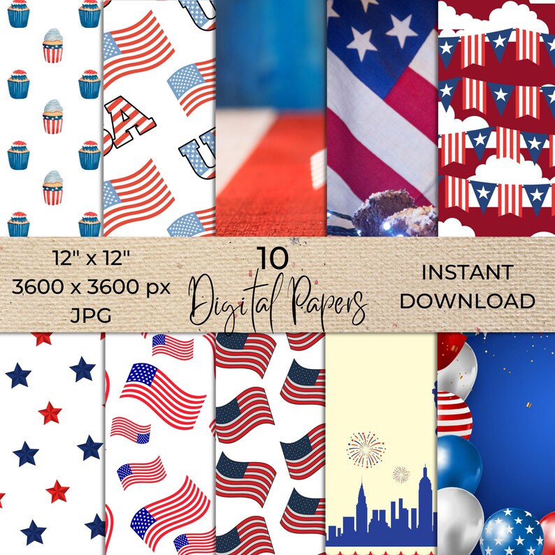 4th of July Digital Paper USA Patriotic Digital Paper Independence Day ...
