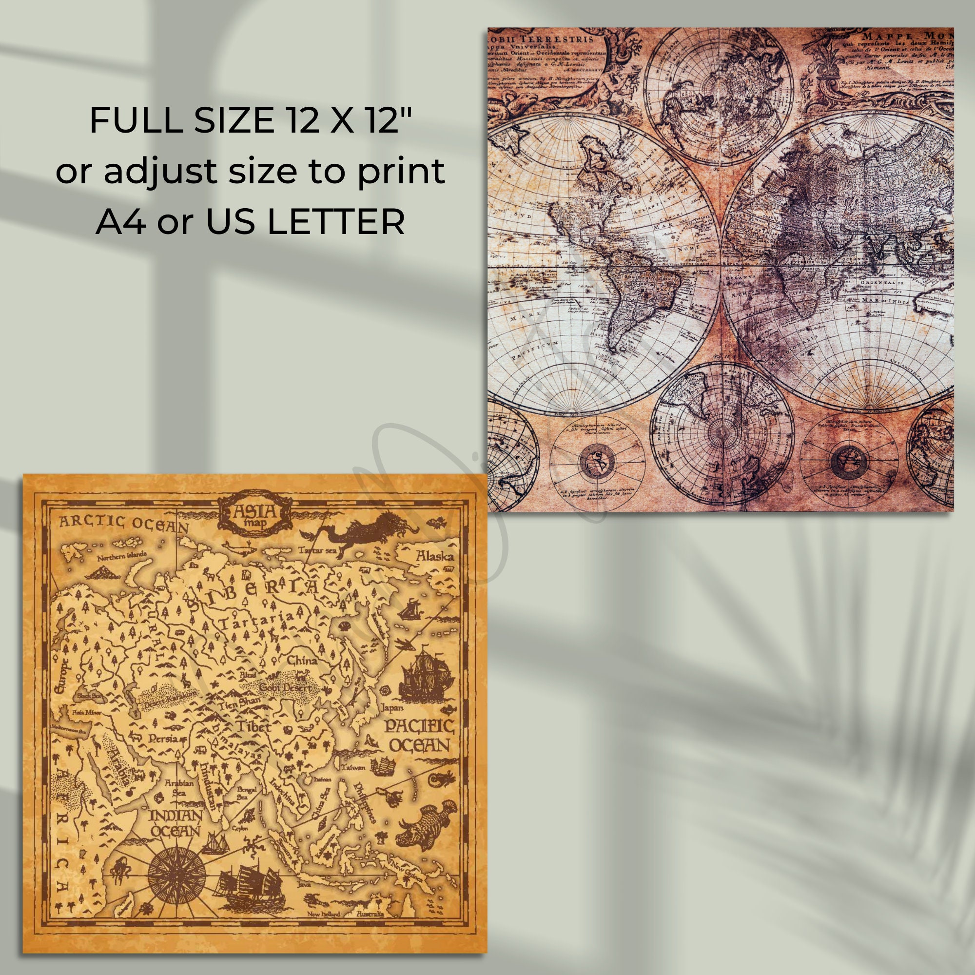 Old Vintage Map Digital Paper, Digital Paper Pack 10 Designs 12in X ...