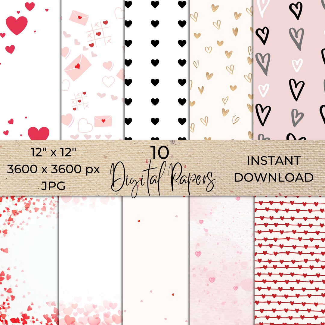 Heart Digital Paper, Heart Pattern, Digital Scrapbook Paper, Cute ...