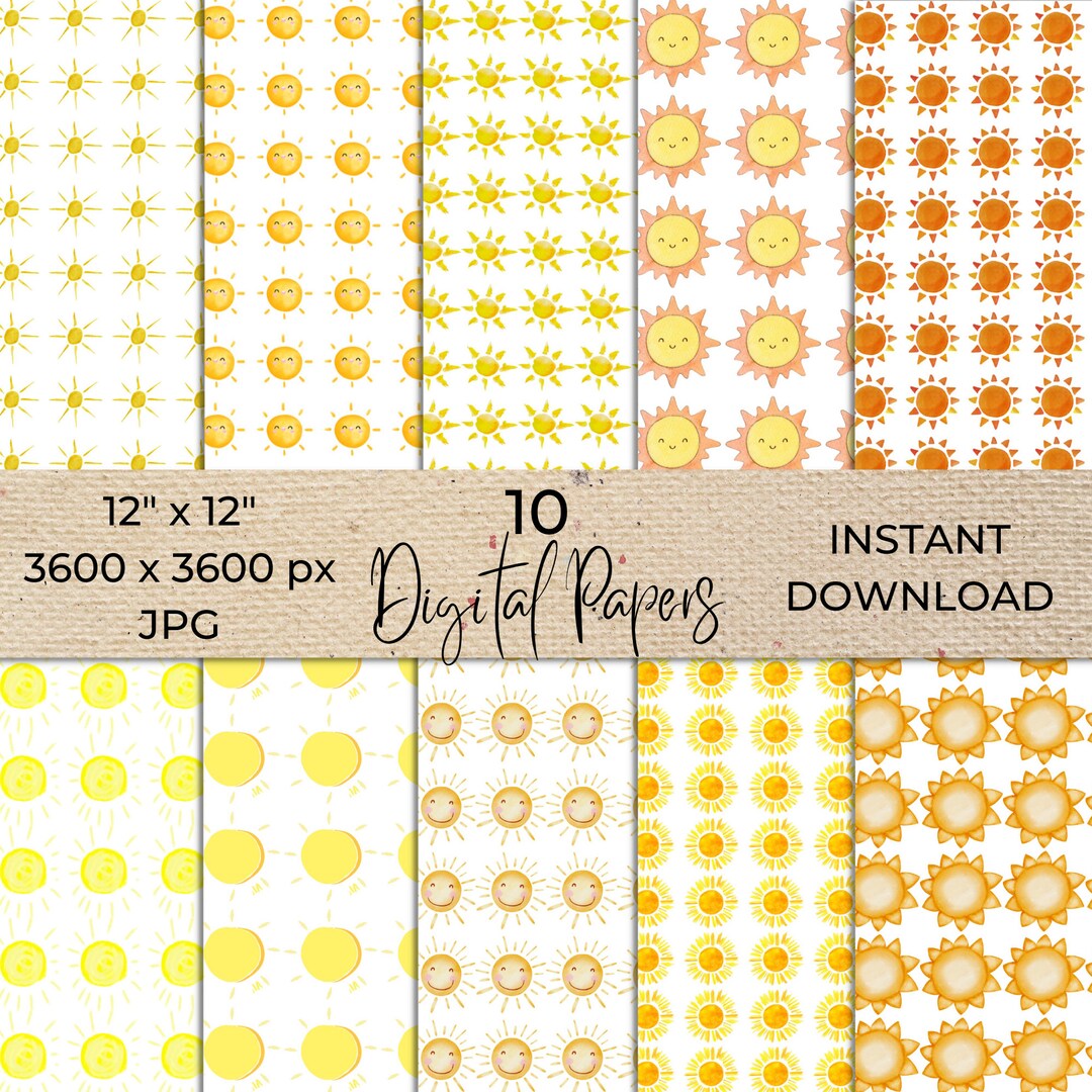 Watercolor Sun Digital Paper, Seamless Paper, Sun Pattern, Sunny ...