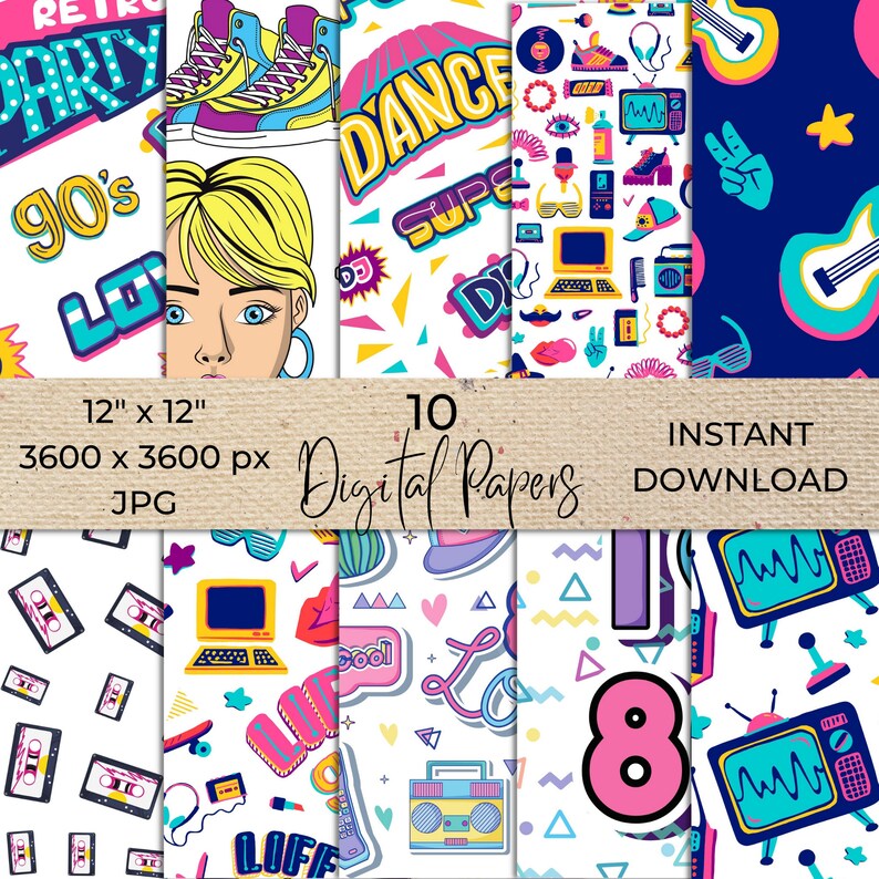 80s Fun Digital Paper 90s Paper Eighties Digital Paper 80s - Etsy