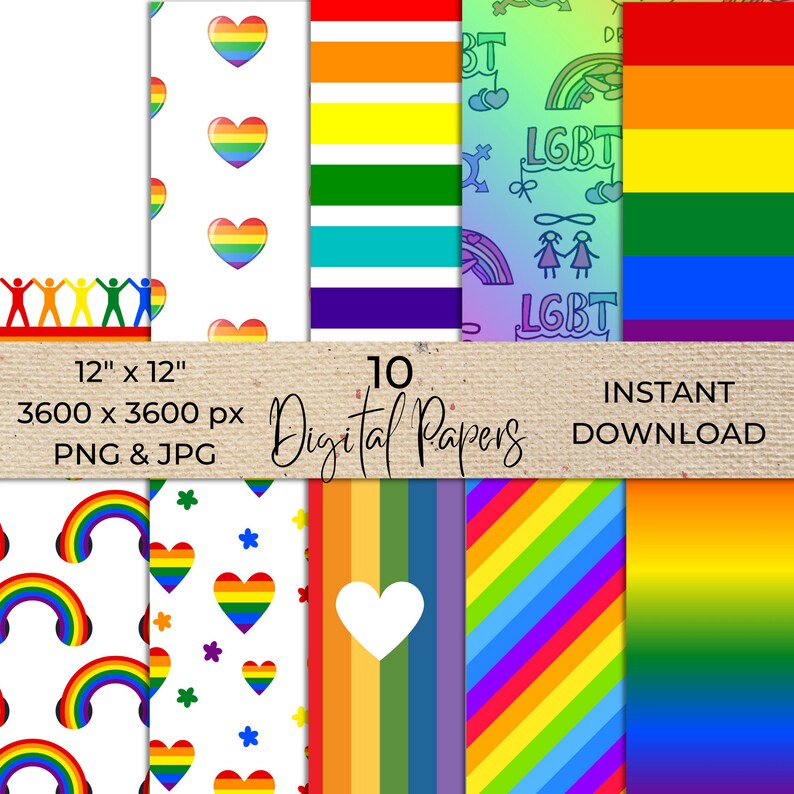 Pride Seamless Digital Papers Background, Rainbow Mockup, Scrapbook ...