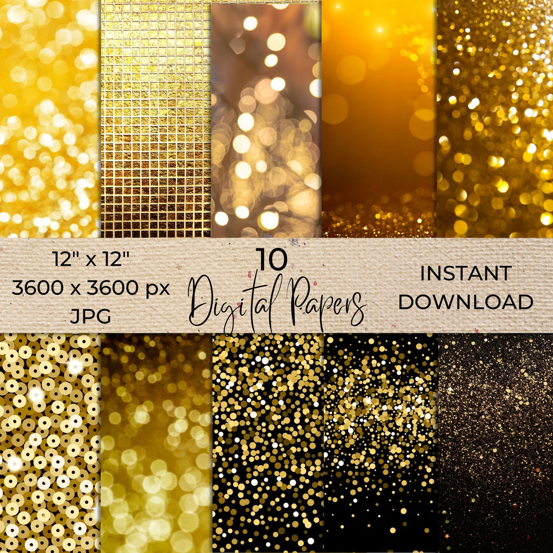 Gold Glitter Background Digital Paper Pack for Commercial Use, Gold ...