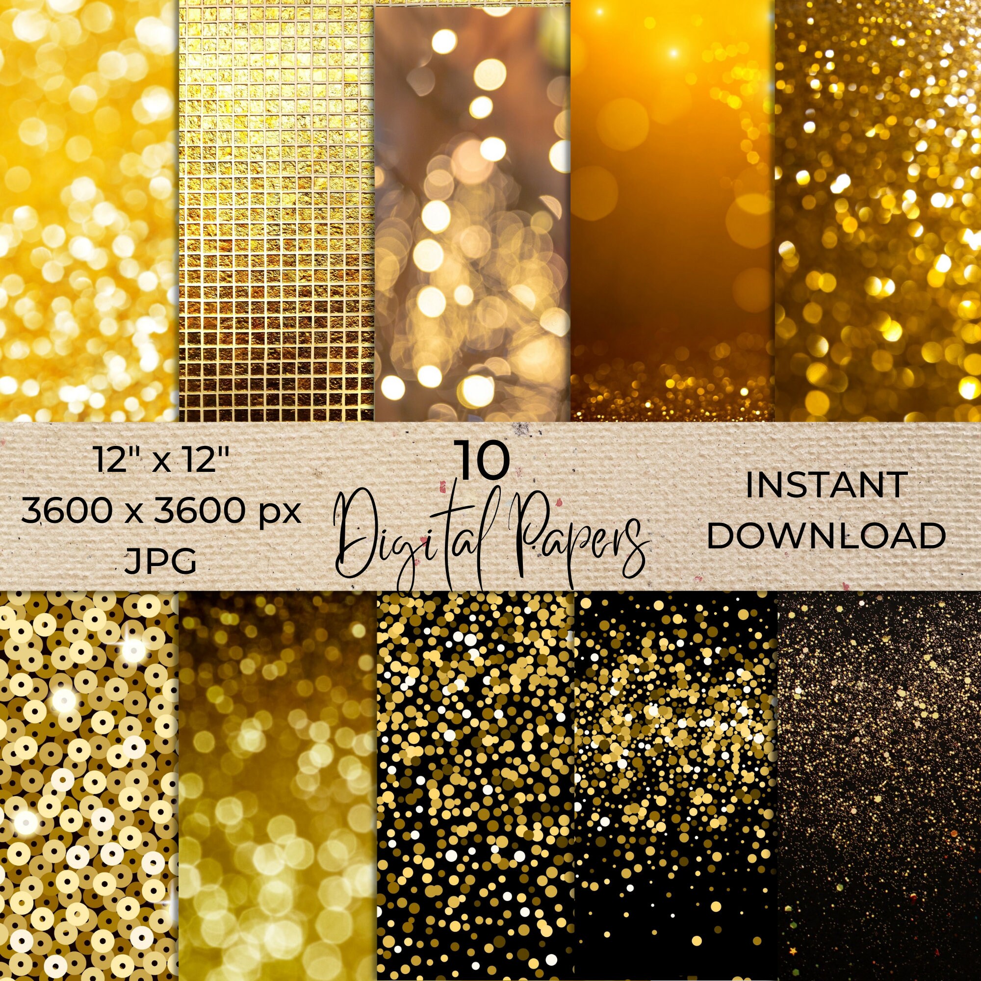 Gold Glitter Background Digital Paper Pack for Commercial Use, Gold ...