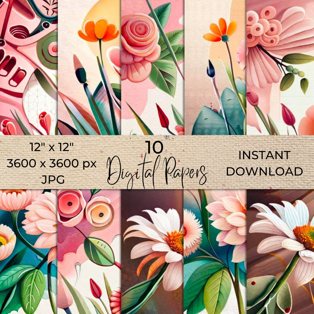 Watercolor Floral Digital Paper, Watercolor Flowers Backgrounds, 10 ...