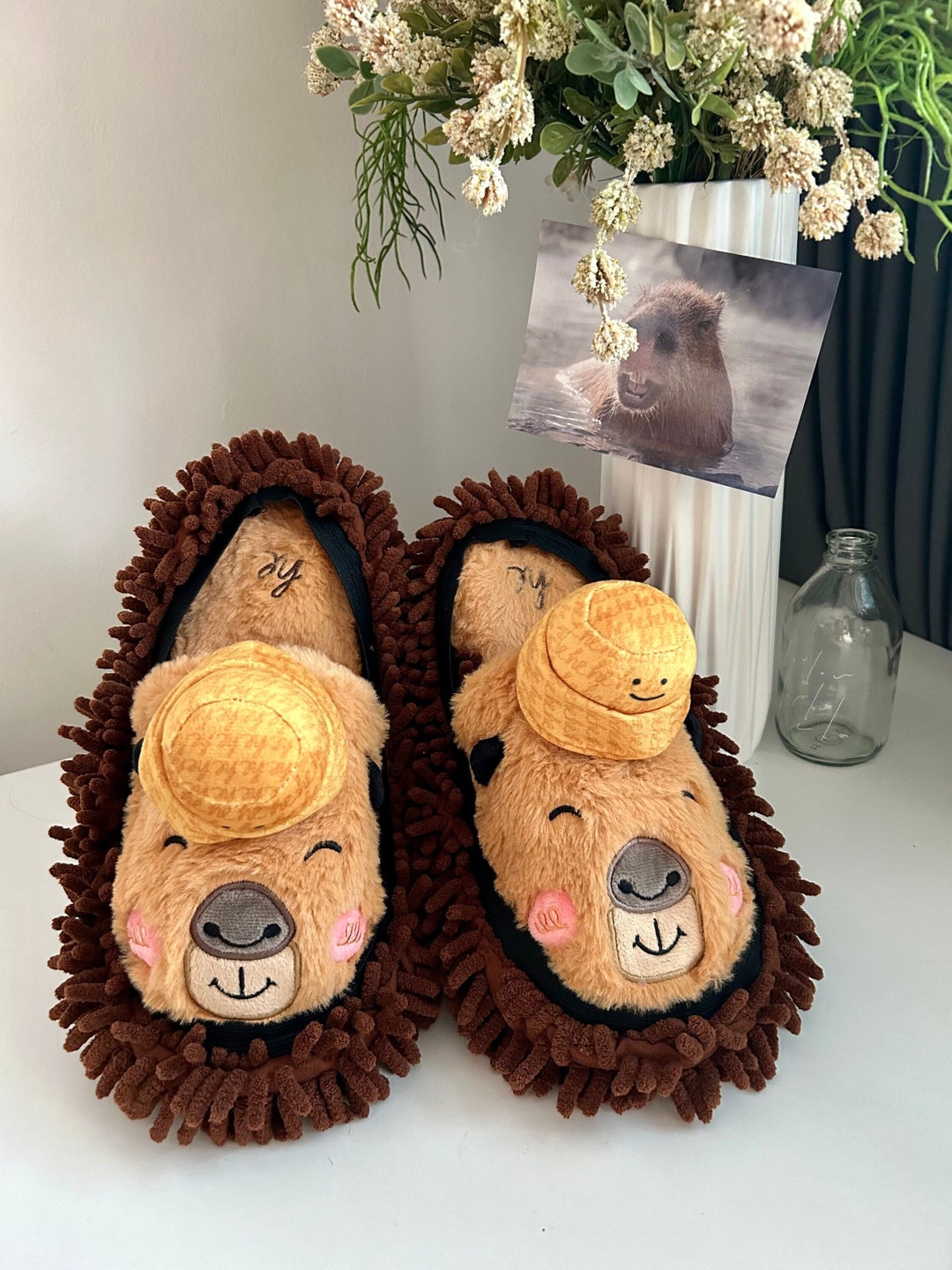 Cute Furry Capybara Cleaning Home Slippers - Etsy