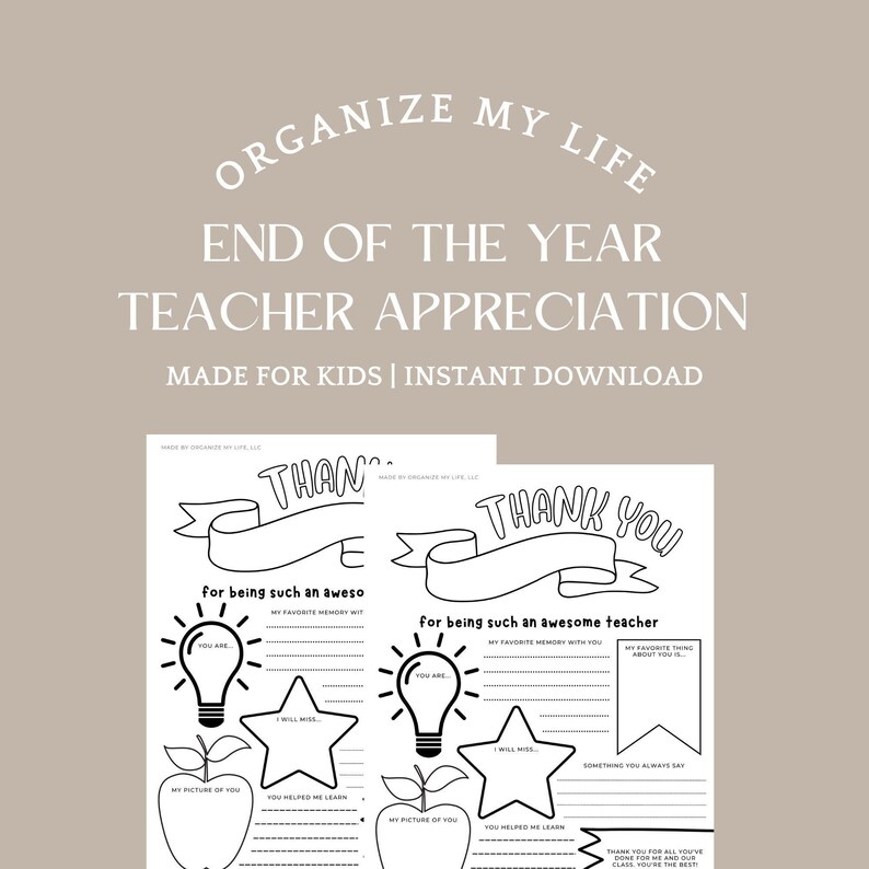 Teacher Appreciation Week Gift Printable, School PTO, Last Day of ...