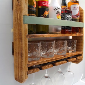 Wall Mounted Rustic Wine, Whiskey Mini Bar Rack - Etsy